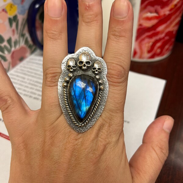 Poison Ring, Adjustable Ring, Skull Ring, Round Gemstone, Pill Box Ring ...