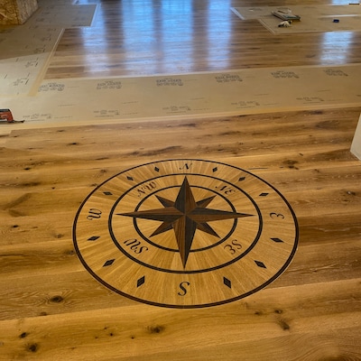 Wood Floor Medallion rope Bay Compass Rose Inlay Nautical Style Marine ...