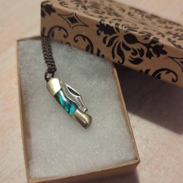 Knife Necklace, QUALITY CHAIN, Miniature 1 1/2 " Working Pocket Knife ...