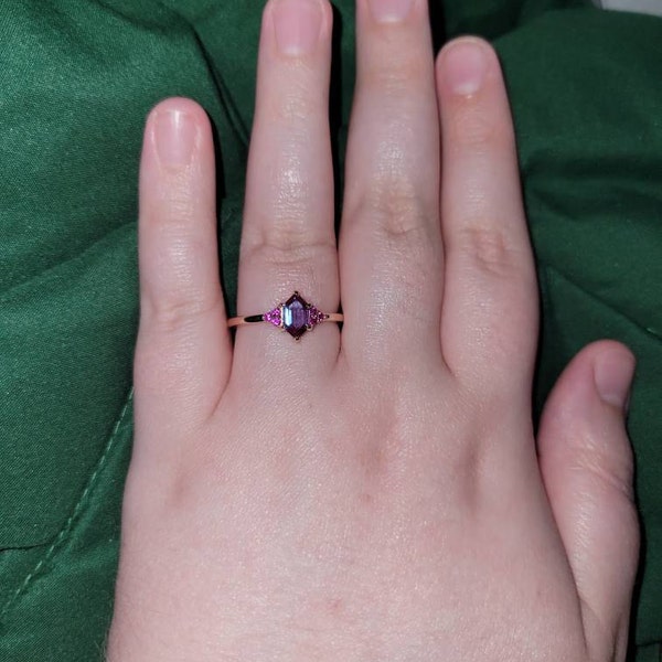 Custom Hexagon Cut Alexandrite Ring With Accents Ruby Emerald ...