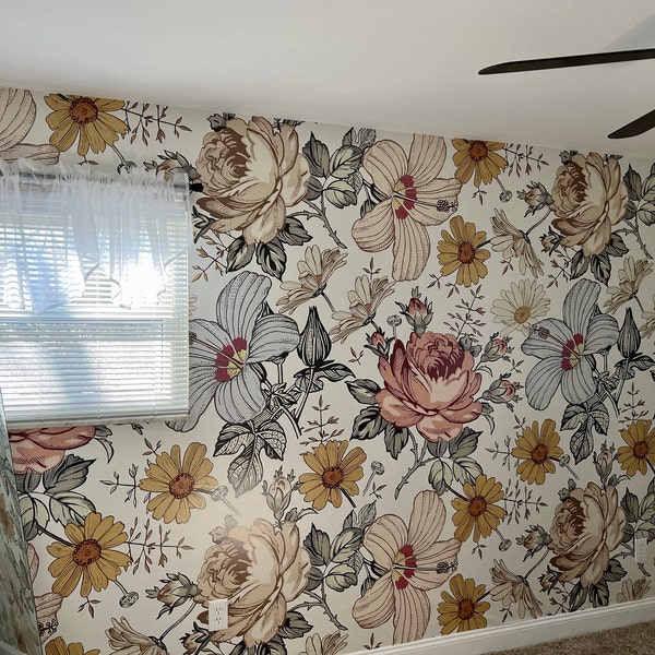 Big Flower Wallpaper Peel and Stick, Vintage Floral Wallpaper Nursery ...