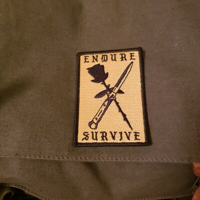 Rose and Switchblade Patch. Endure Survive Iron on Embroidered Patch - Etsy