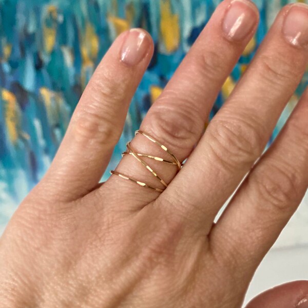 Large Gold Wrap Ring, 14K Gold Fill Wraparound, Gold Fill Wrapped Criss ...