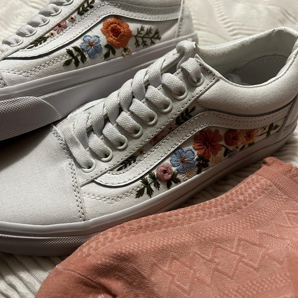 Custom Embroidered Vans, Wedding Vans Embroidery Floral, Bridal Flower ...