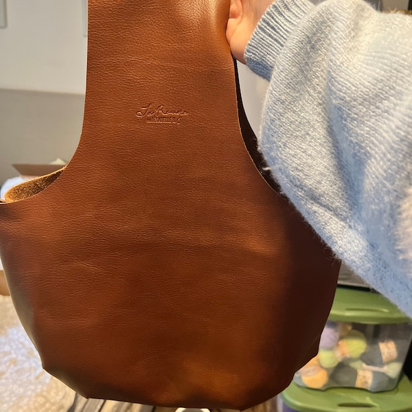 Brown Leather Knitting Bag, Leather Bag for Knitting or Crochet, Yarn ...