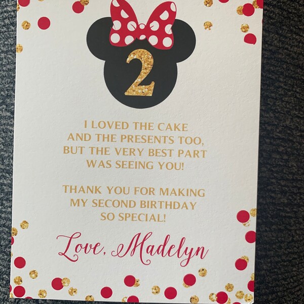 Minnie Mouse Thank You Cards, Minnie Mouse, Thank You Notes, Red and ...