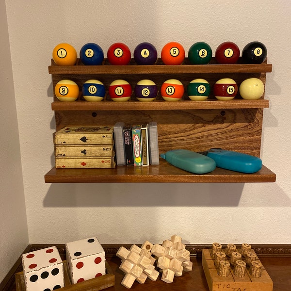 Handmade Hardwood Pool Ball Rack: Wall Mount Billiard Shelf - Pool Ball ...