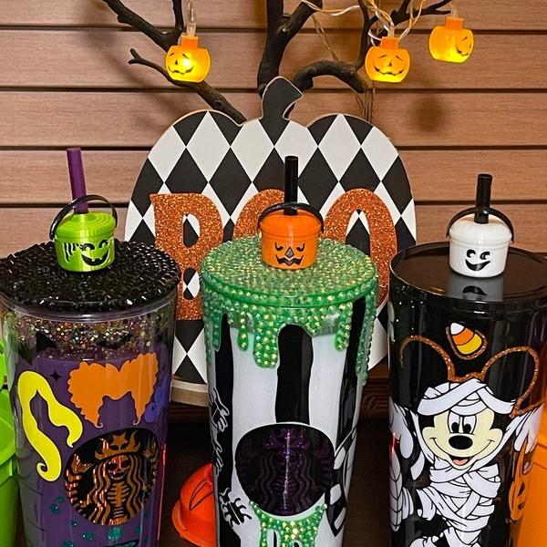 Straw Toppers Halloween Buckets With New Purple Vampire, Mummy ...
