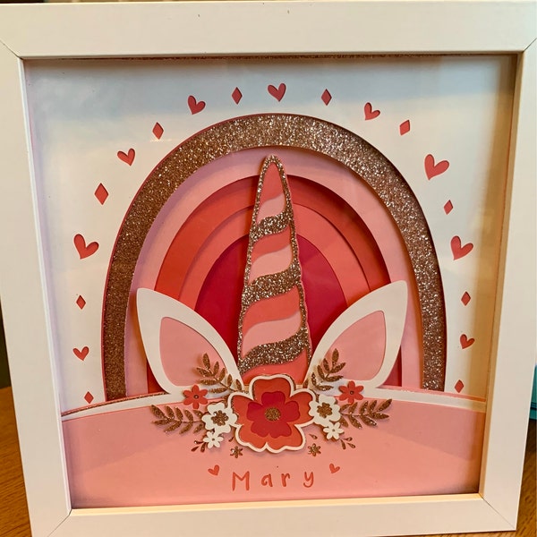 3D Unicorn Shadow Box, Custom Name Shadow Box, Floral Layered Paper Art ...