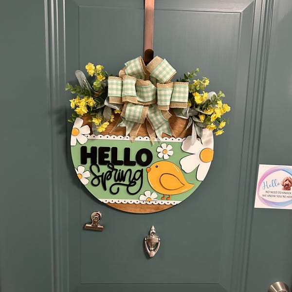 Hello Summer Flamingo Door Hanger, 18" Solid Wood, Hand-painted, 3D ...