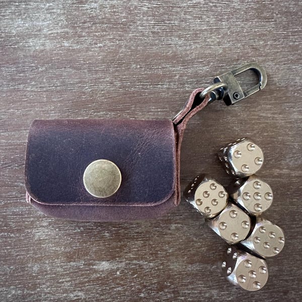 Personalized Leather Case With 6 Dice , Rustic Leather Dice Storage ...