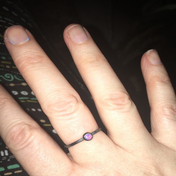 OXIDIZED OPAL RING - Opal Stacking Ring ~ Opal Ring - Sterling Opal Ring - Gemstone Ring - Black ...