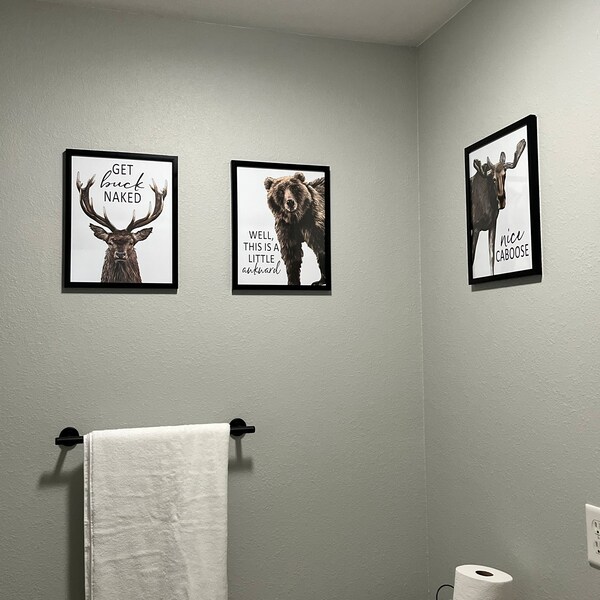 Set of 3 Funny Bathroom Art Cheeky Moose, Bear & Deer Bathroom Wall ...