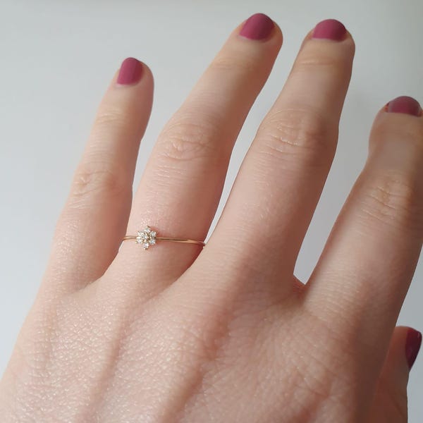 14K Solid Gold Pearl Ring, Real Natural Freshwater Pearl Ring, Minimalist Pearl Statement Ring ...