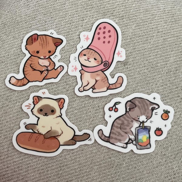 Feline Friends Sticker Set of 4 / Cat Meme Stickers / Kitten Stickers ...