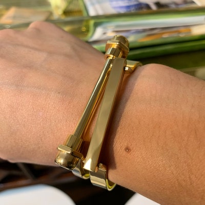 Minimalist Gold Screw Bar Cuff Bracelet Screw Cuff Bracelet Shackle Bracelet Horseshoe Bracelet ...