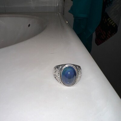 Silver Plated Adult Mood Ring, Silver Color Changing Mood Ring, Size 8 ...