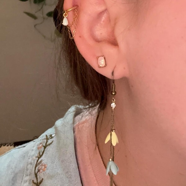 6mm-12mm, Dainty Emerald Teardrop Double Chain Helix Piercing ...