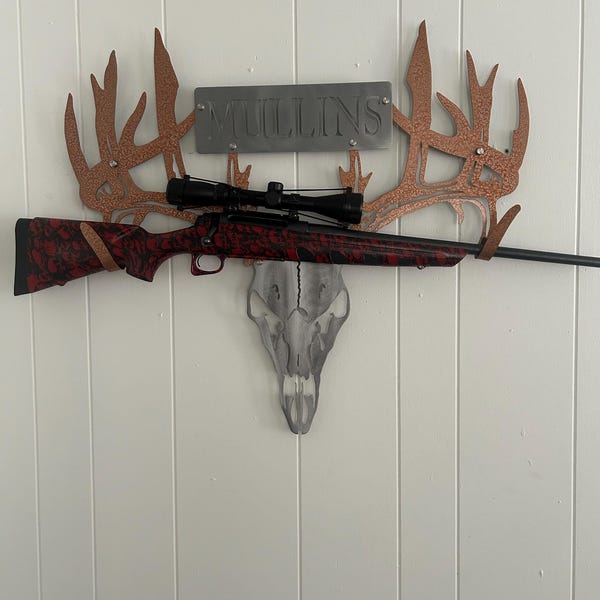 Deer Skull Rifle or Shotgun Rack, Custom Name or Logo Integration ...