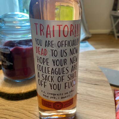 Traitor Leaving Wine Label, Wine Bottle Label, Rude Goodbye Wine Label ...