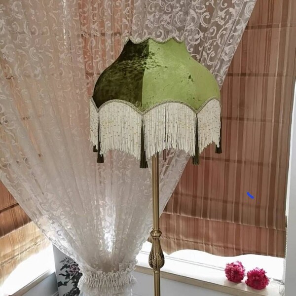 Handmade Fringed Lamp Shades , Green Velvet Victorian Lampshade for ...