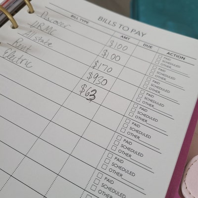 PRINTED Bill Tracker Bill Payment Checklist Bills Planner Insert ...