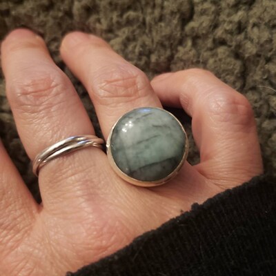 Large Green Amber Gemstone Silver Ring 925 Sterling Solid Boho Silver ...