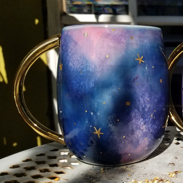 Crystal Mug in Jade, Geode Mug Aquamarine Modern Mud, Blue and Gold Mug ...