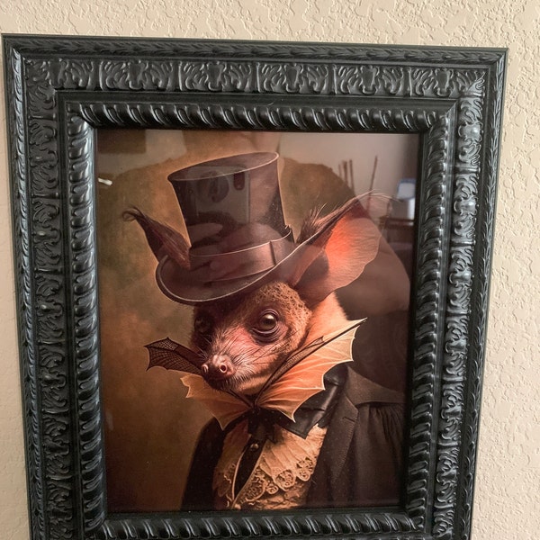 Gothic Portrait | Victorian Bat Artwork, Bat Antique Oil Painting, Dark ...