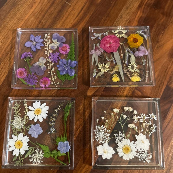 Natural Flowers Coasters,colorful Pressed Real Floral Outdoor Coaster ...