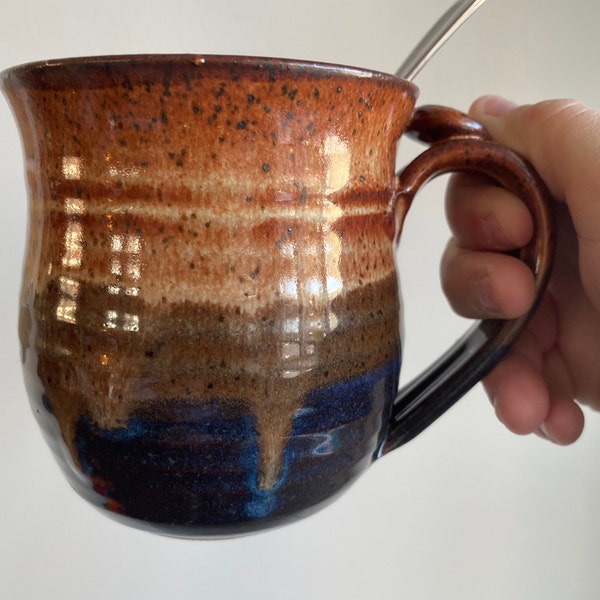 Earth Tones Ceramic Coffee Mug Brown and Blue - Etsy