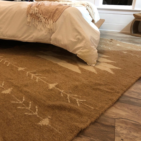 Neutral Beige Aztec Rug With White Pattern 5x7, Large Wool Area Rug ...