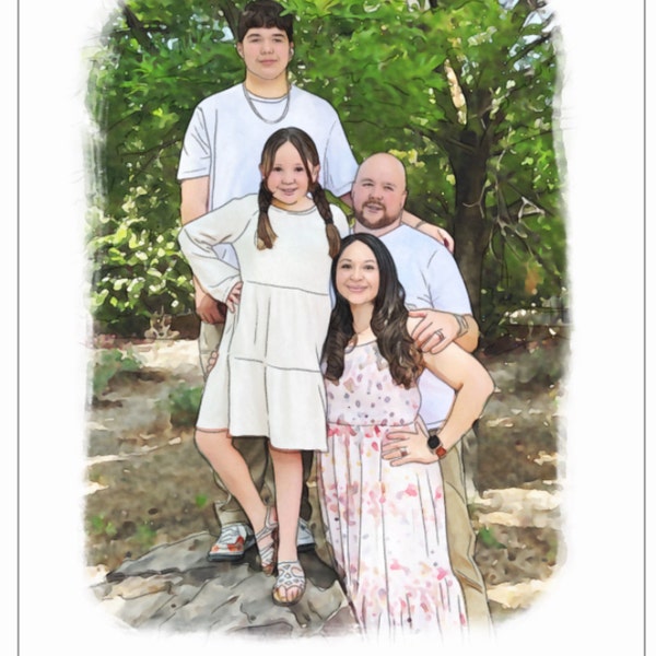 Personalised Family Line Portrait, Family Sketch, Detailed Line People ...