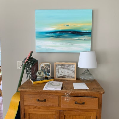 Large Earthy Ocean Art, 24 X 48 Inch Abstract Landscape Painting ...