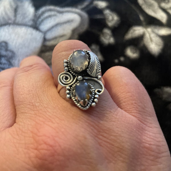 Rainbow Labradorite and Moonstone Ring Large ~gemstone ~ Sterling ...