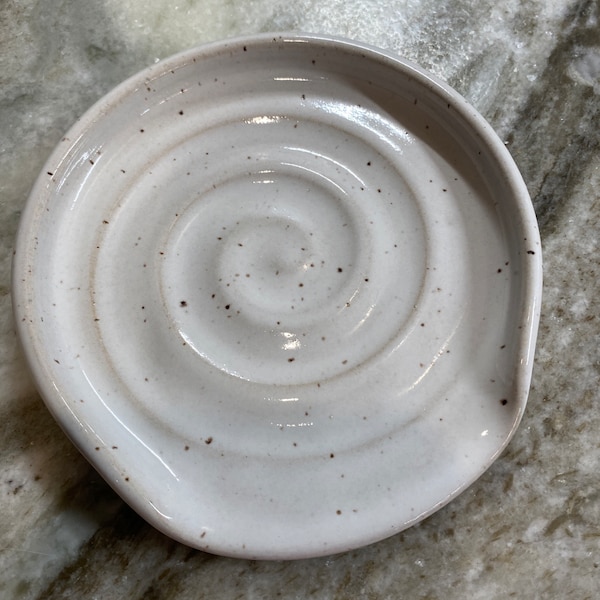 Speckled White Ceramic Spoon Rest – Modern Pottery, Neutral Stovetop ...