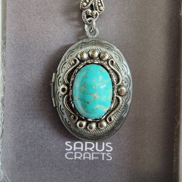 Turquoise Locket. Robins Egg, Turquoise Cabs in Oval Silver Locket ...