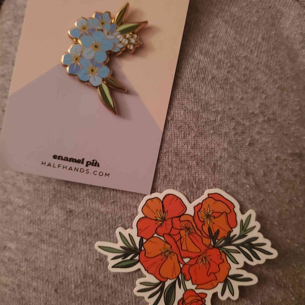 Forget Me Not Pin, Botanical Enamel Pin, Blue Flower Artwork, Original ...