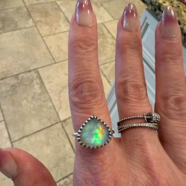 Beautiful Sky Aurora Opal Ring , 925 Sterling Silver Ring , Texture ...
