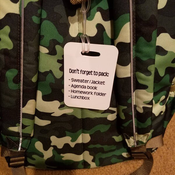 Personalized List Kids Bag Tags Set of 2 ADHD School Checklist Reminder ...