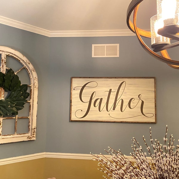 Large Dining Room Decor | Framed Gather Sign | Wood Sign | Farmhouse ...