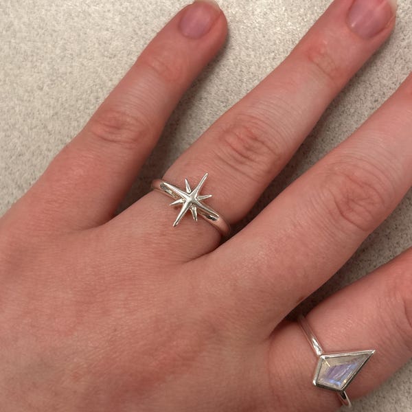 Gold North Star Ring, Silver Nautical Starburst Ring - Etsy