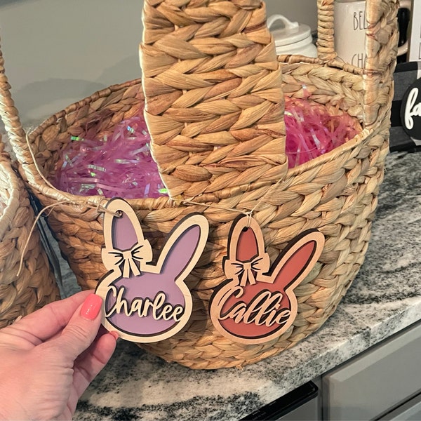 Personalized Bunny Easter Basket Tag Custom Easter Place Card Name ...