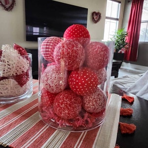 Pink Floral Fabric Wrapped Rag Balls, Cottage Style Home Decor, Tiered ...