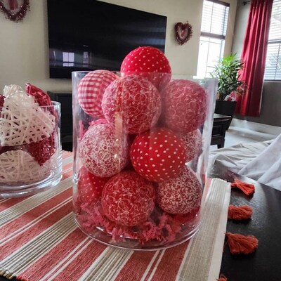 Pink Floral Fabric Wrapped Rag Balls, Cottage Style Home Decor, Tiered ...