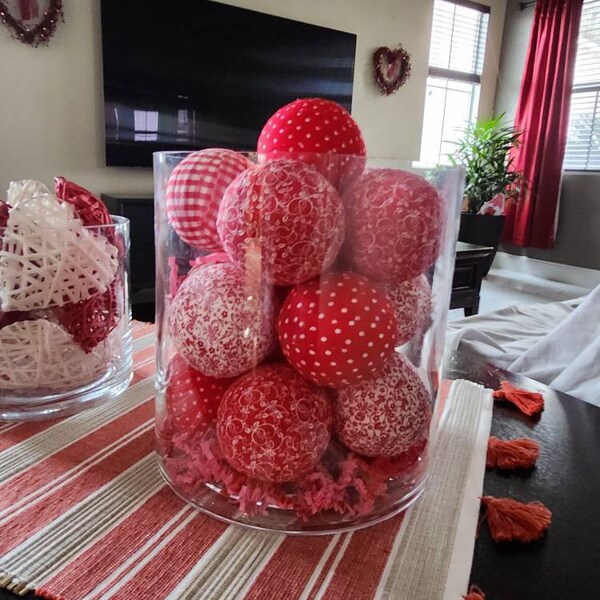 Christmas Fabric Wrapped Balls, Holiday Tier Tray Decor, Seasonal Dough ...