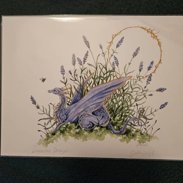 Dragon Art Print - Blue Pine Dance - Fantasy Art. Watercolor Art ...