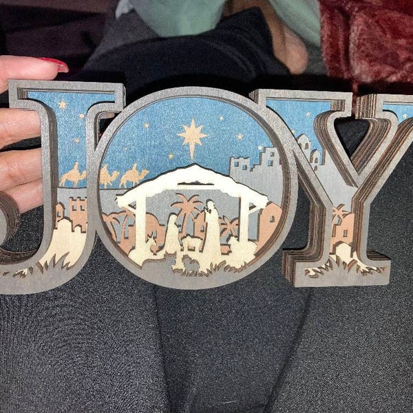 3D Carved Wooden JOY Letter Ornaments,wooden JOY Sign Lamp, JOY Desk ...