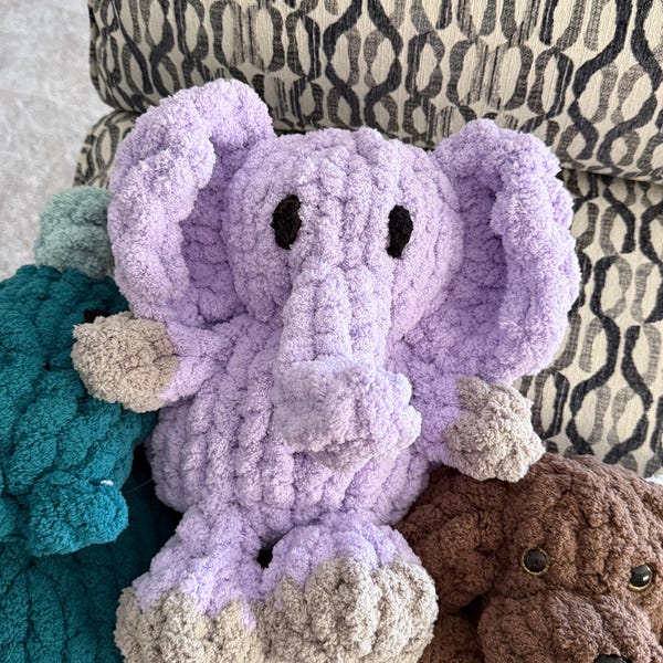 Fingerknit Chunky Elephant Plushie Pattern With Video Tutorial Elephant ...