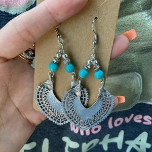 Large Boho Silver Earrings, Hoops, Indian Agate, Bead Drop, Green ...